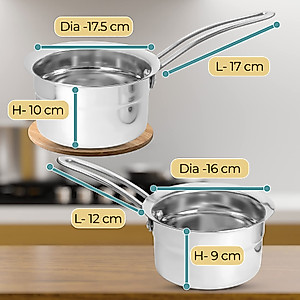 KSJONE Set of 2 Professional Grade Saucepan with Stay Cool Handles, Kitchen Cooking Pans, Dishwasher Oven Safe & Compatible with All Stovetops Multipurpose for Home Restaurant (1 Quart & 2 Quart)