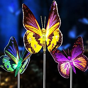 Outdoor Solar Garden Lights,3 Pack Solar Butterfly Decorative Lights, IP67 Waterproof Color Changing LED Solar Outdoor Lights,Solar Powered Stake Lights for Garden Patio Yard Lawn Pathway Decoration