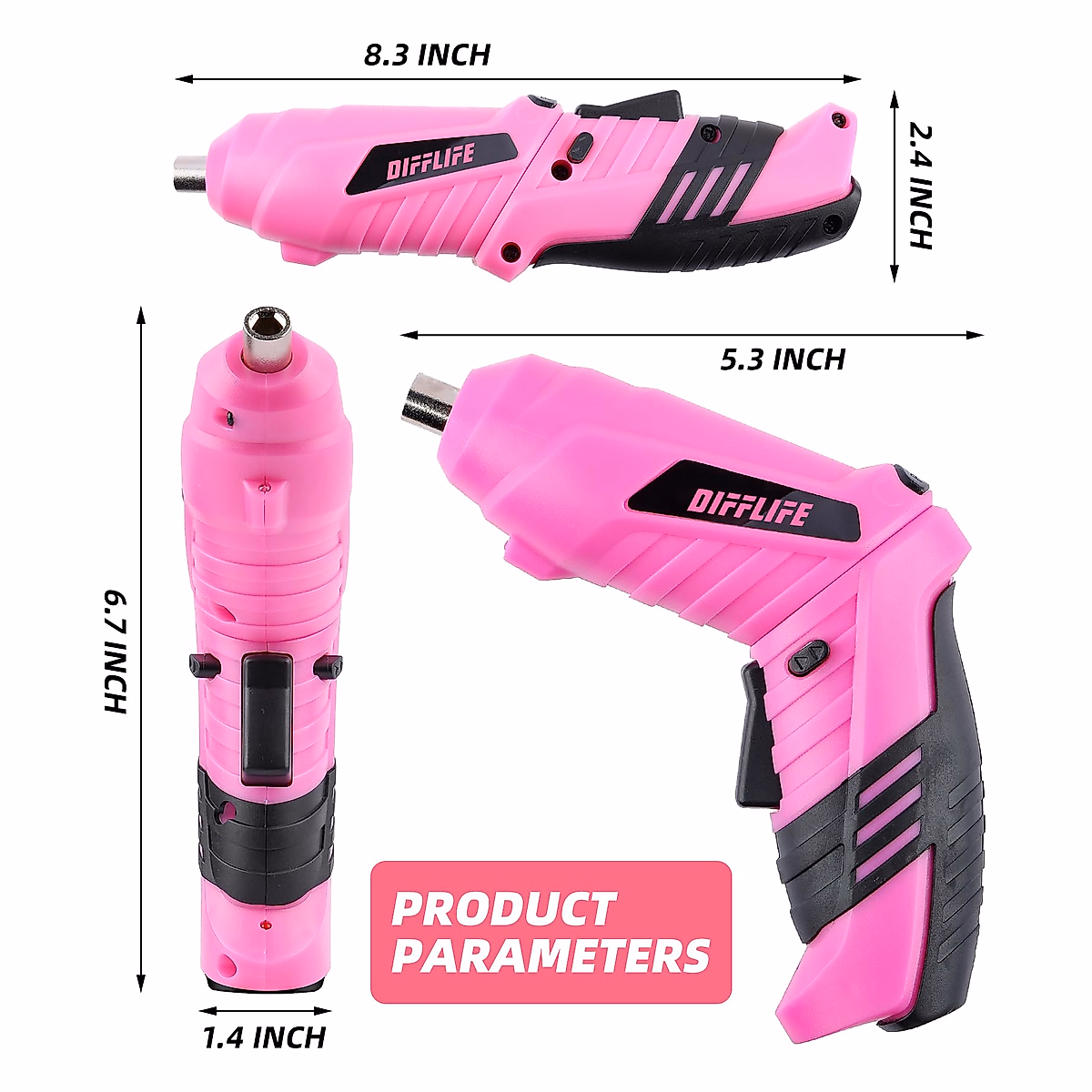 DIFFLIFE 28PCS Pink Power 3.6V Cordless Electric Screwdriver Rechargeable Electronic Mini Automatic Gyroscopic Screw Gun Kit for Home - Pink Tools for Women