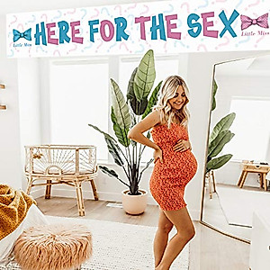 Here for The Sex Large Banner, Baby Shower Lawn Sign, Gender Reveal Party Porch Decoration, Indoor Outdoor Backdrop 8.9 x 1.6 Feet