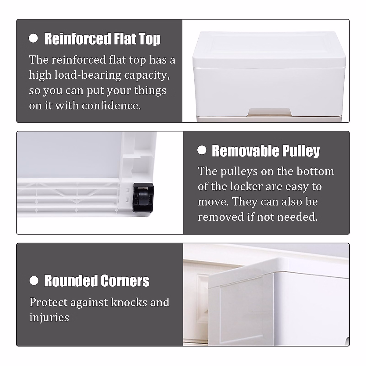 5 Drawer Storage Cabinet with Wheels,Plastic Drawers Dresser,5 Tier Storage Cabinet for Living Room,Bedroom,Kitchen,White