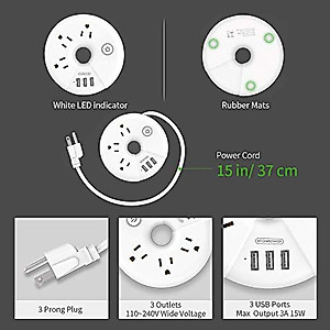 NTONPOWER Desktop Power Strip Bundle, 3 Outlets 3 USB Portable Power Strip with 15 inch Short Cord and 4 Outlets 2 USB with 10ft Long Extension Cord for Office, Home, Hotels, Dorm Room, Nightstand