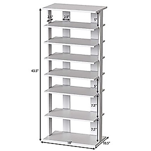 Tangkula 7 Tiers Vertical Shoe Rack, Patented Entryway Wooden Shoes Racks, Modern Shoe Rack Organizer, Space Saving Shoes Storage Stand for Front Door (White, Double)