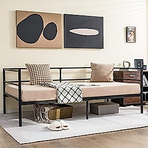 Giantex Metal Twin Daybed Frame, Day Bed with Metal Slat Support & 3-Sided Guardrails, 2-in-1 Space-Saving Sofa Bed for Living Room Guest Room, No Box Spring Needed, Black