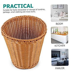 WOONEKY Rattan Trash Can, Brown, Open-Top, Plastic Material, 11" x 11" x 11"