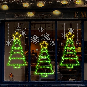 Bstge Christmas Window Decorations, 2 Pack Window Silhouette Lights, 8 Modes Lighted Christmas Tree Decor, Indoor Lights for Holiday Wall Door Glass Decor（Green）