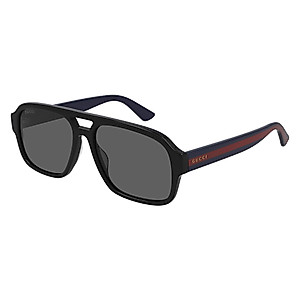 Gucci GG 0925S 001 Black Blue Plastic Aviator Sunglasses Grey Lens