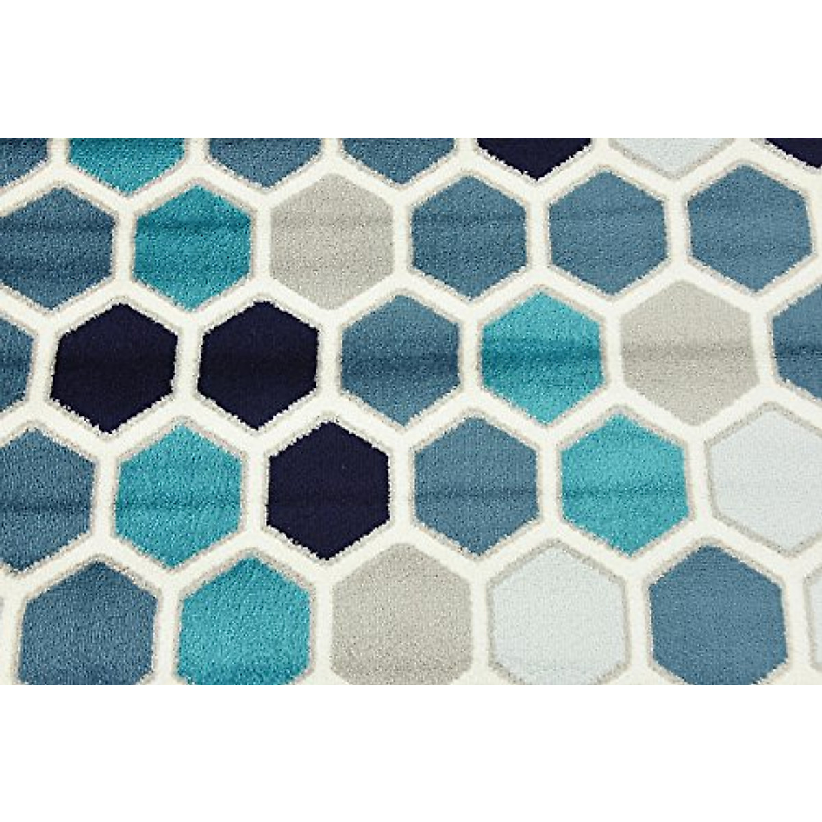 Unique Loom Metro Collection Abstract Multicolored Geometric Hexagon Area Rug, 4 ft x 6 ft, Ivory/Blue