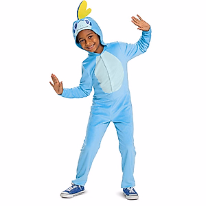 Sobble Pokemon Kids Costume, Official Pokemon Hooded Jumpsuit with Fin, Classic Size Small (4-6)