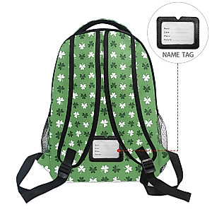 Backpack Daypack Patrick's Day Clover Leaves Shamrock Luck Green Shoulder Bag with Name Label Tag With Padded Shoulder Strap Large Medium Size