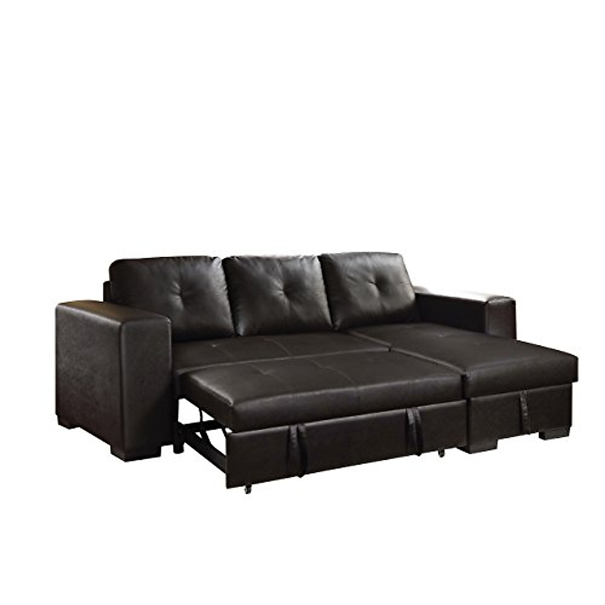 ACME FURNITURE Lloyd Black Faux Leather Sectional Sofa with Sleeper
