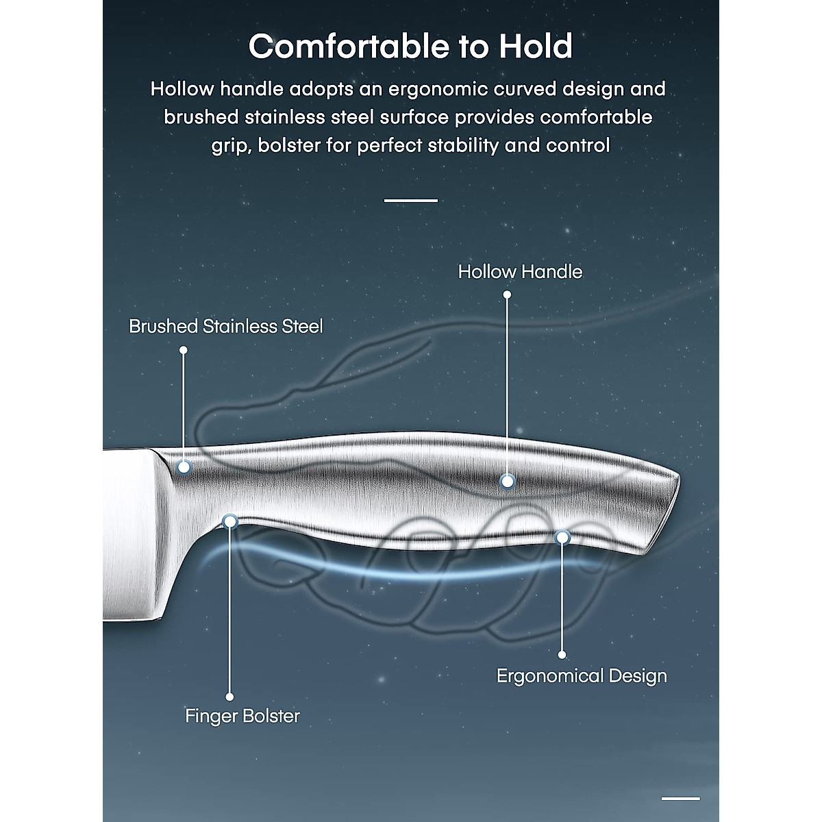 D.Perlla Knife Set, 14 Pieces Kitchen Knife Set with Clear Acrylic Knife Holder, Stainless Steel Super Sharp Chef Knife with Hollow Handle in One Piece Design