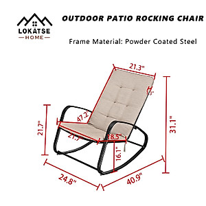 LOKATSE HOME Outdoor Patio Rocking Chair Set of 2 Padded Seat Steel Frame, Beige