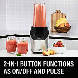 Kalorik NBL 45545 Bullet Blender Set (34 oz | 15.2 oz) High-Speed Portable Fitness Blender Set with Personal Blending Cup, Grinding Cup, Seal Lids, & To-Go Lid | 1000W | Black & Stainless Steel