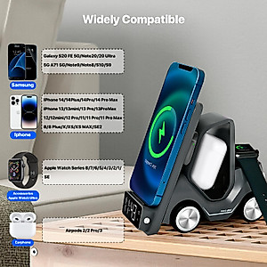 Diecallan 5 in 1 Wireless Charging Station 20W Adapter Fast Wireless Charging Apple Devices for iPhone 15/14/13/12 Series for AirPods Pro/3/2,for Apple Watch/iWatch Support Alarm Clock Light（Grey）