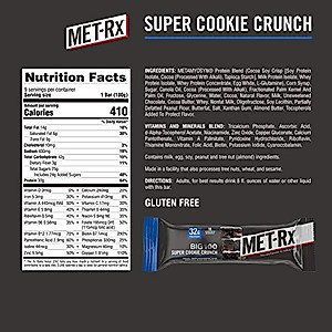 MET-Rx Big 100 Protein Bar, Meal Replacement Bar, 32G Protein, Super Cookie Crunch, 9 Bars (Pack of 1)
