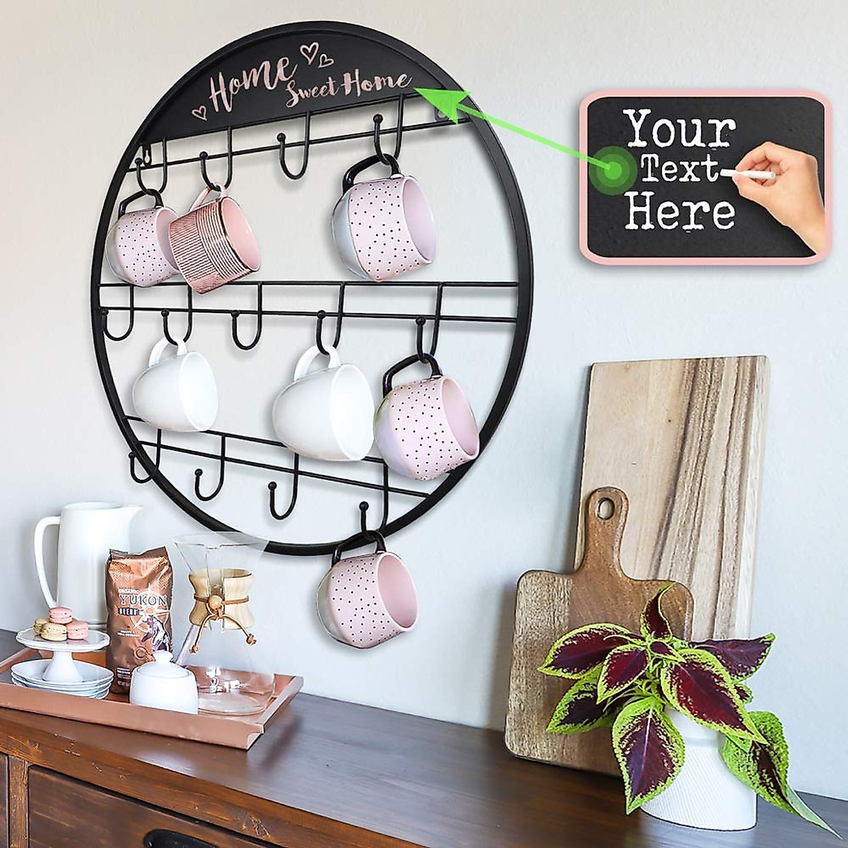 AJART Coffee Mug Rack (22.8"/13 Hooks) Large Organizers and Storage Coffee Mug Holder Wall Mounted