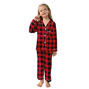 Schbbbta Christmas Family Pajamas Matching Sets Silk Satin Long Sleeve Pj Set Sleepwear, Red Black, 11-12 Years = Tag 160