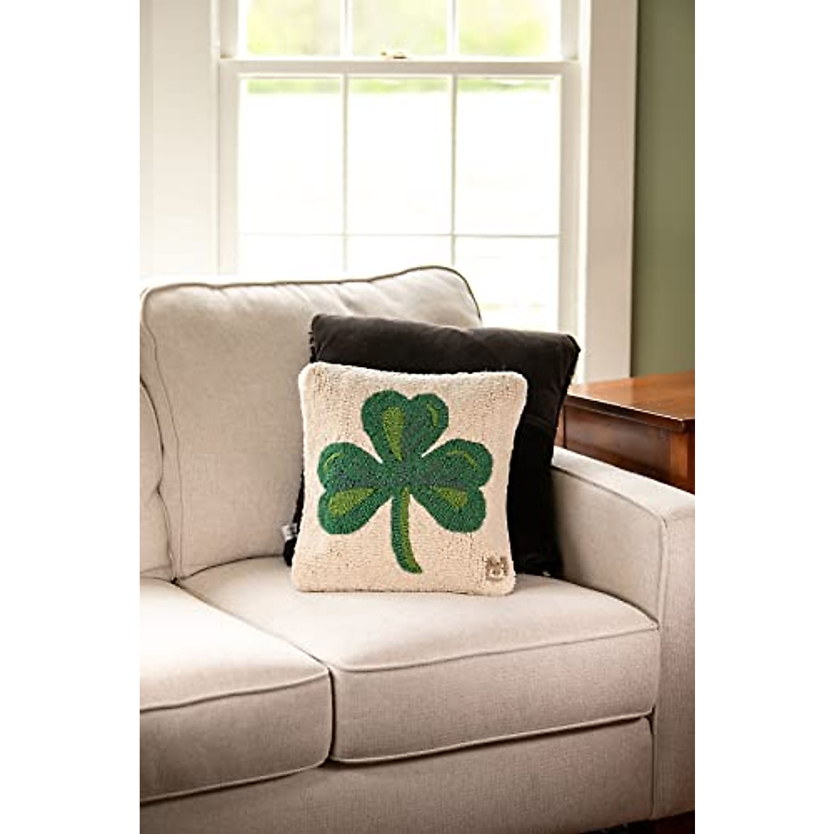 Chandler 4 Corners Artist-Designed Shamrock Hand-Hooked Wool Decorative Throw Pillow (14” x 14”)