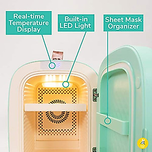 FACETORY Mint Skincare Fridge- Ice Cream Series- 5 Liters with LED Light, Temperature Display, Silent Mode for Dorm Room, Bedroom, Office