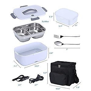 Rhudaky Electric Lunch Box (66 oz & 75W) Food Heater, 3 in 1 Heated Lunch Boxes for Adults,Portable Food Warmer -Self Heating Box for Work/Car/Truck with Large Insulated Lunch Bag