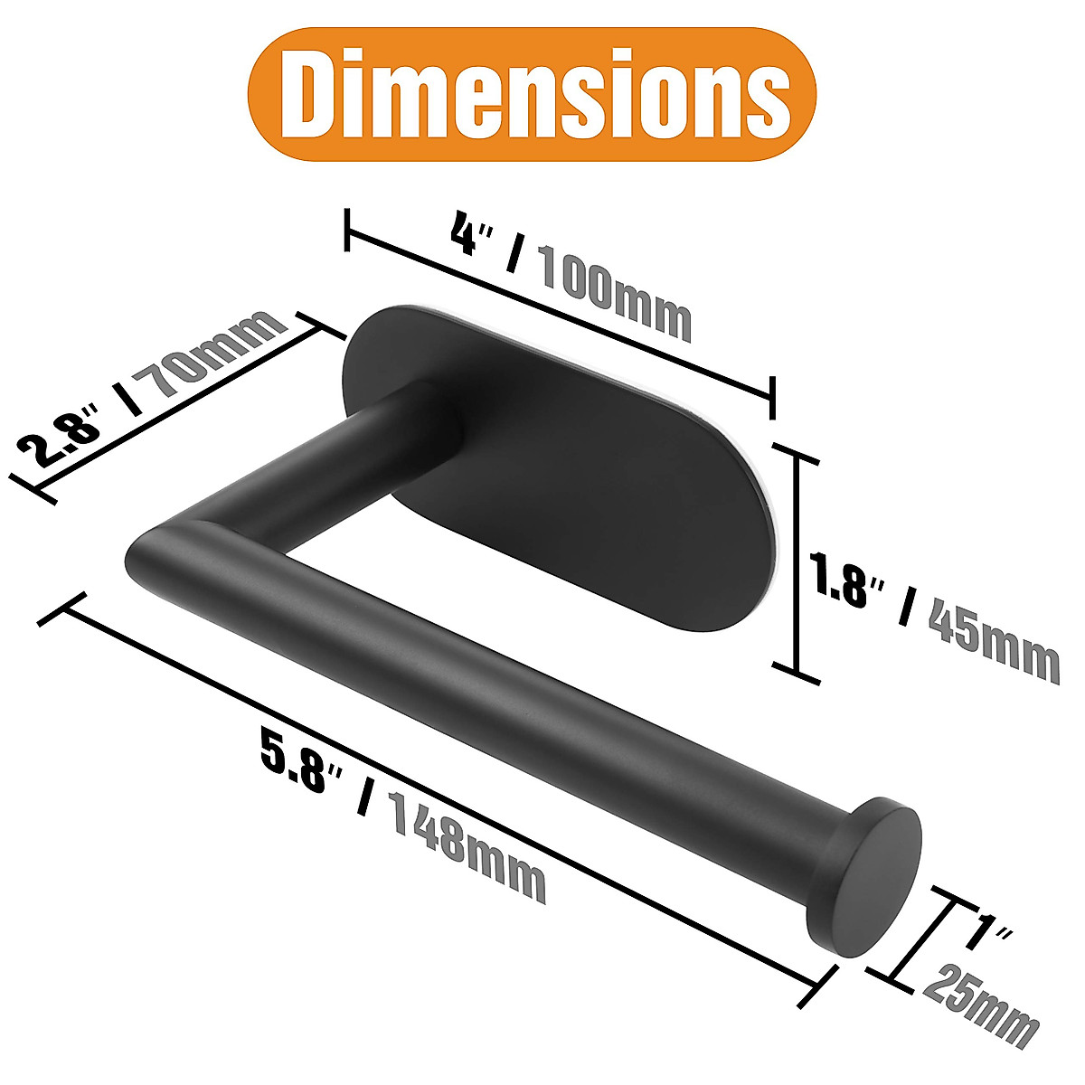 HITSLAM Matte Black Toilet Paper Holder Adhesive, Stainless Steel Self Adhesive Toilet Paper Roll Holder for Bathroom