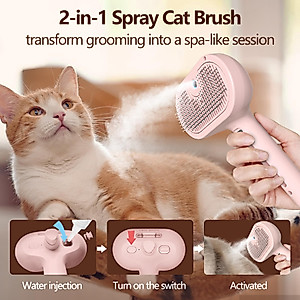 L&W BROS. Cat Steam Brush for Shedding Self Cleaning Steamy Cat Brush Cats Hair Grooming Brush Misting Cat Steamer Brush for Long Haired Cats(Pink)