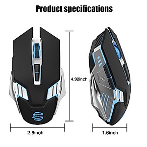 Bluetooth Mouse Rechargeable, Wireless Gaming Mouse Multi Device(BT5.0/3.0+2.4G) with Side Buttons, USB Receiver, RGB Backlit, Cordless Computer Mice for Laptop, Windows PC Mac Tablet(Black-Mute)