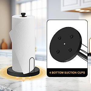 NAMSAFUI Paper Towel Holder, Standing Countertop Paper Holder for Kitchen, Ratchet System and Suction Cup Equipped, One-Handed Paper Towel Holder Stainless Steel, Holds All Roll Sizes