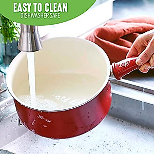 GreenLife Soft Grip Healthy Ceramic Nonstick, 1QT and 2QT Saucepan Pot Set with Lids, PFAS-Free, Dishwasher Safe, Red