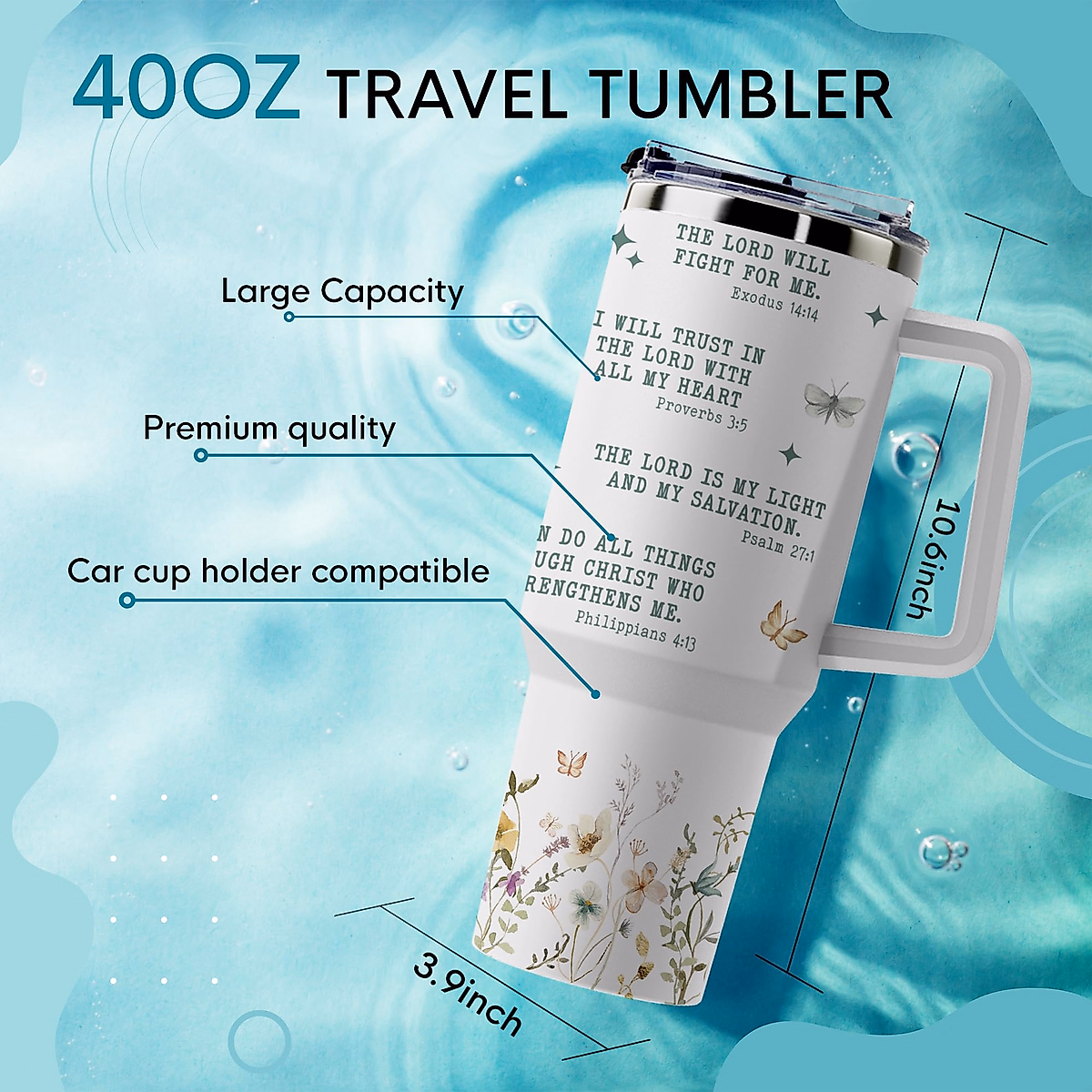 Christian Tumbler - Gifts for Christian Women - Bible Emergency Tumber - Motivational Coffee Tumbler - Gift Ideas for Christian Women, Friend, Coworkers - I Am A Child of God 40oz Tumbler with Handle