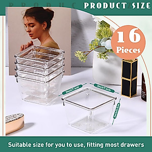 Tioncy 16 Pcs Clear Drawer Organizers 3" x 3" x 2" Stackable Small Makeup Vanity Storage Bins Small Desk Drawer Organization Clear Container Dividers for Makeup Vanity Office Bathroom Kitchen Utensil