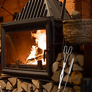 Blackhoso 40" Fireplace Poker and 36" Fireplace Tongs, Stainless Steel Fire Pit Poker and Log Grabber for Indoor and Outdoor Fire Pits, Campfire Use