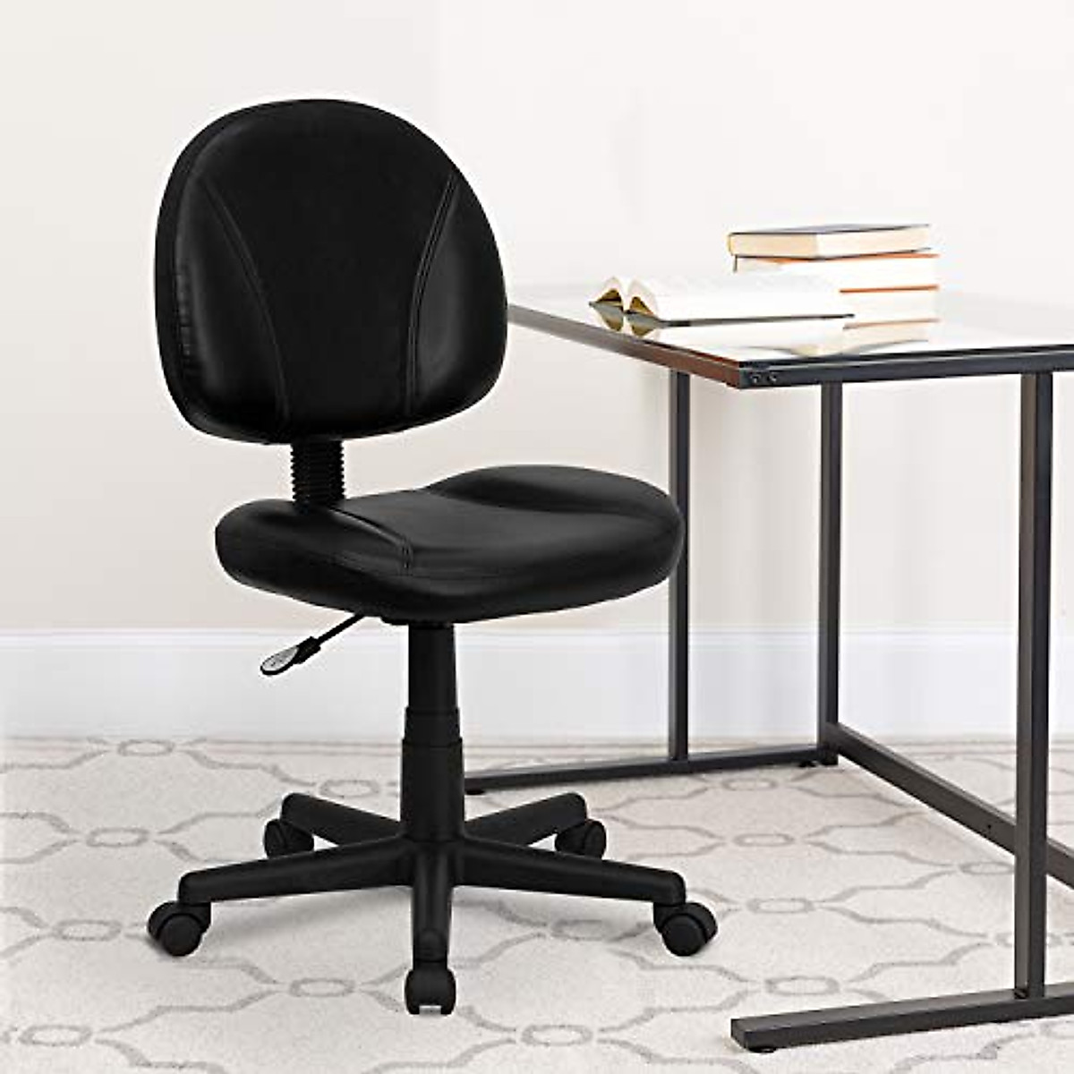 Flash Furniture Ronald Mid-Back Black LeatherSoft Swivel Ergonomic Task Office Chair with Back Depth Adjustment