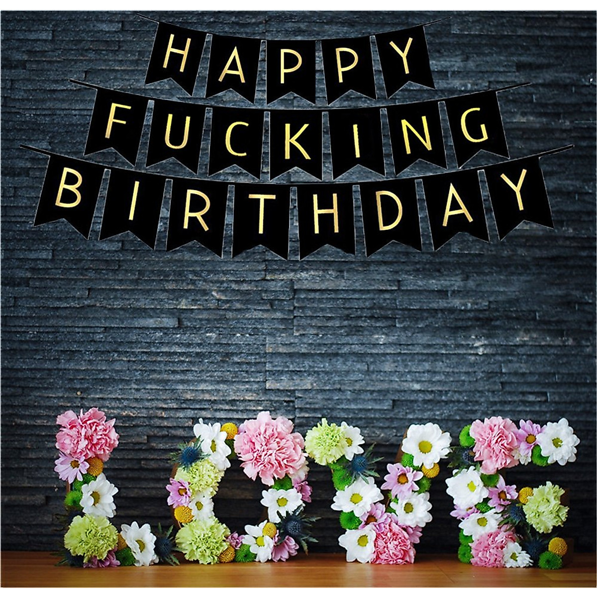 Fecedy Black Happy Fucking Birthday Bunting Banner