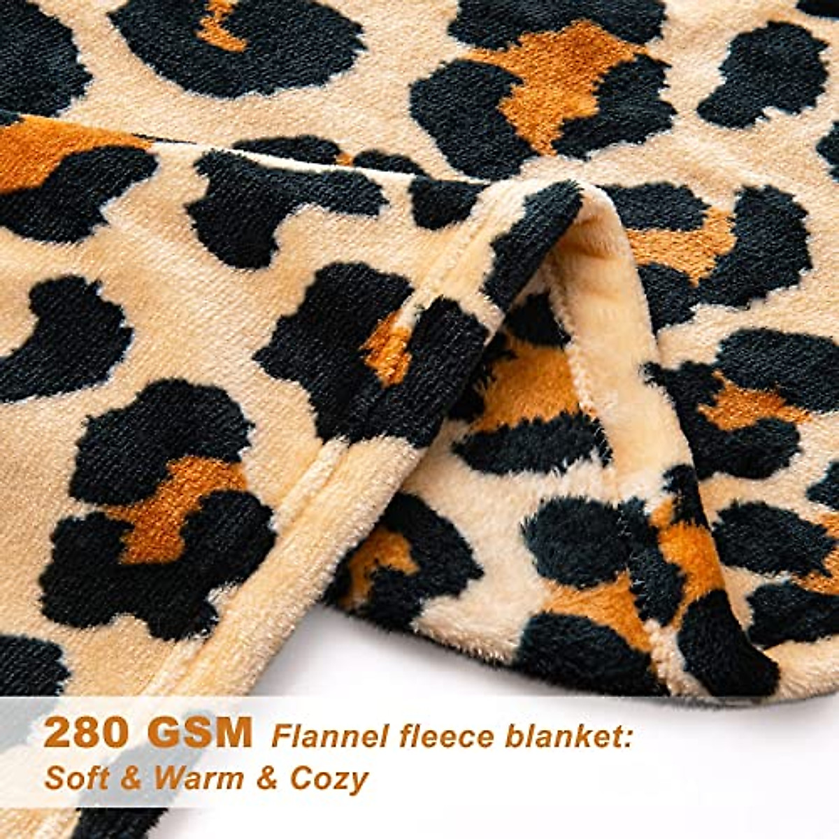 Hughapy Cheetah Blanket, Soft Flannel Leopard Print Blanket, Fleece Leisure Blanket for Bed Sofa Couch, Suitable Trip Picnic Lightweight Warm Decorative Blanket for All Seasons (Brown, 60 x 80 inches)