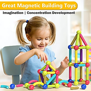 Asago Magnetic Building Toys for Kids, 88pcs Magnetic Tiles Toddler Toys, Magnet Blocks Sticks & Ball Creativity Game, STEM Brain Development Kit for Preschool Girls,Boys Ideal Gift Set
