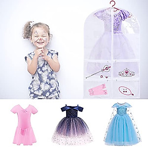 Kids Garment Bags for Dance Costumes, Hanging Dance Garment Bag with Multiple Pockets, Clear Storage Bags Organize Girls Dance Competitions Dress, Dance Recitals, Ballet Costume, Beauty Pageants, 3Pcs