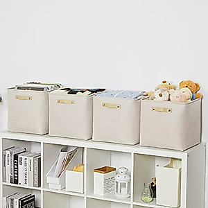 Bidtakay Fabric Storage Cubes Baskets Large 13x13 Set of 4 Soft Storage Bins for Shelves Clothes Toy Storage Collapsible Baskets for Linen Closet Organization Cube Bins for Nursery Home (Light Beige)