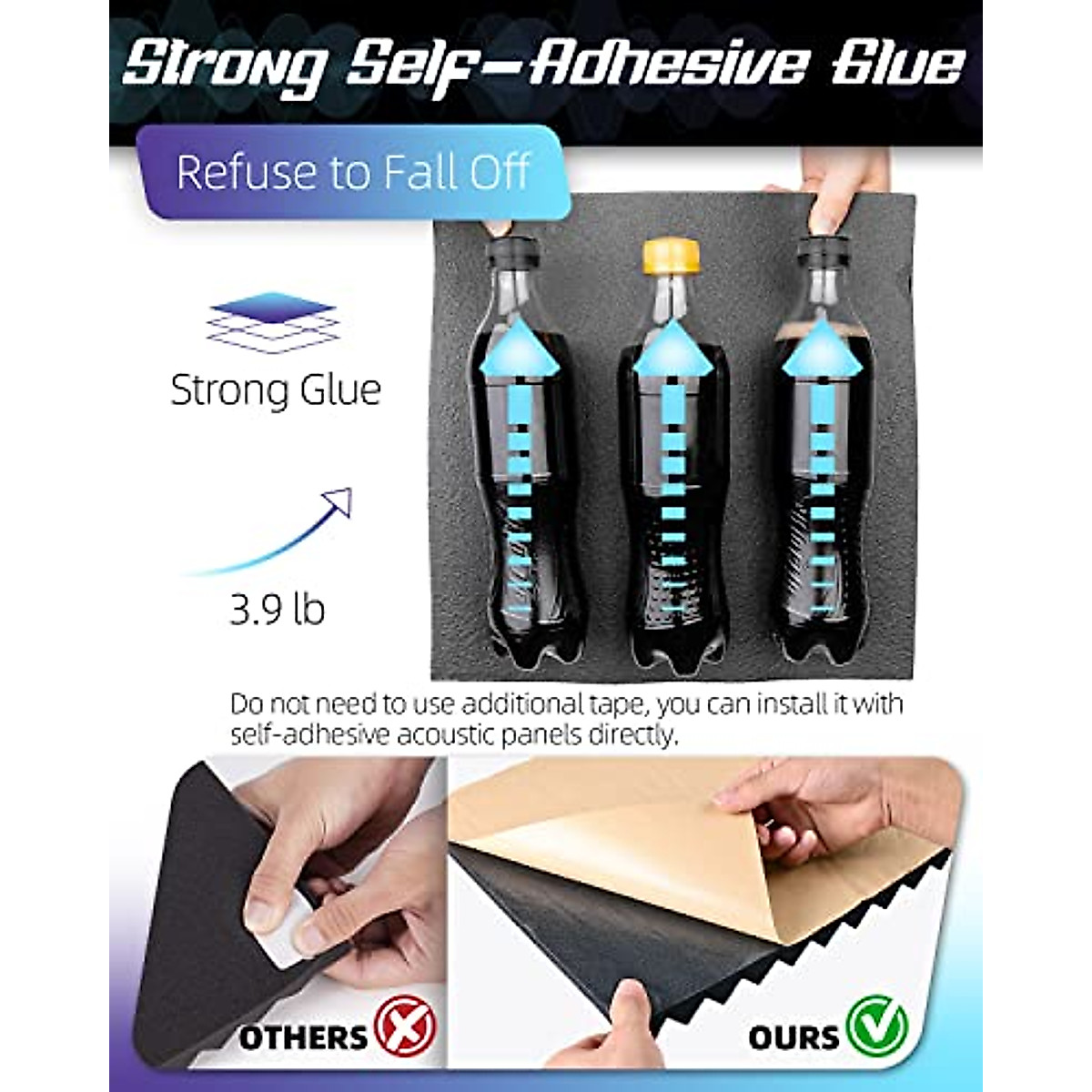 LEIYER Upgrade 12 pack Sound Proof Foam Panels With Self-Adhesive, 1" X 12" X 12" Acoustic Panels Quick-Recovery, Acoustic Foam Wedges High Density (12pcs, Black)