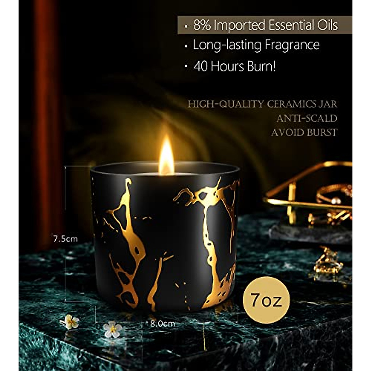 Scented Candles, Candles for Home Scented, Cactus Strong Scented Candles for Men, 7oz Large Fall Soy Candles, Aromatherapy Candle for Mens Gifts in Black Gold Jar - Christmas Birthday Gifts for Men