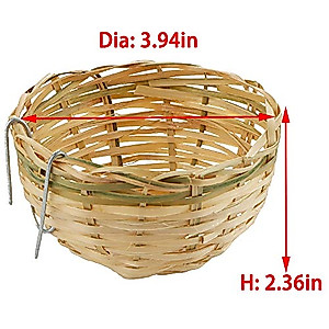 VTurboWay 5 Pack Bird Bamboo Nest, Handwoven Natural Bird Cage House Hatching Breeding Cave with Hook, Country-Style for Small Bird Parrot Canary Swallow Finch