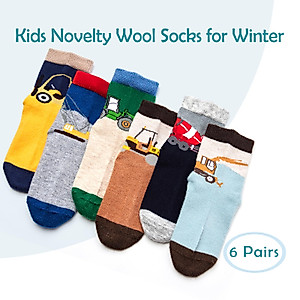 Moon Tree Little Boys Wool Socks Kids Warm Socks Winter Thermal Crew Socks 6 Pack 3-5 Years