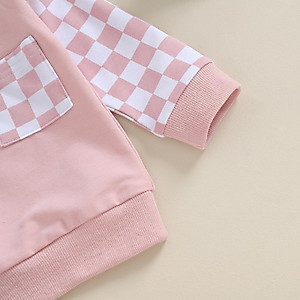 BeQeuewll Baby Girl Clothes Fall Winter Outfits Long Sleeve Sweatsuit Checkboard Sweatshirt and Pants Toddler Infant Clothing (pink, 12-18 Months)