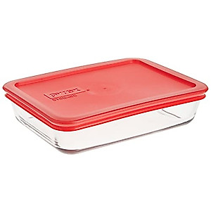 Pyrex 3-Cup Single Rectangular Food Storage Container with Lid, Non-Toxic, BPA-Free Lid, Tempered Non-Pourous Glass, Microwave, Dishwasher, Freezer and Oven Safe, Red