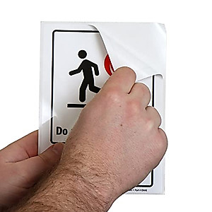 SmartSign (Pack of 4) 7 x 5 inch “in Case of Fire Do Not Use Elevators, Use Stairways” Sticker Labels with Symbol, 5 mil Laminated Polyester with SuperStick Adhesive, Red, Black and White