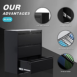 Aobabo 3 Drawer Vertical File Cabinet,35.55In Wide Metal 3 Drawer Vertical Filing Cabinet with Lock,Home Office School Furniture for Letter/Legal/F4/A4 Size Hanging Files,Black