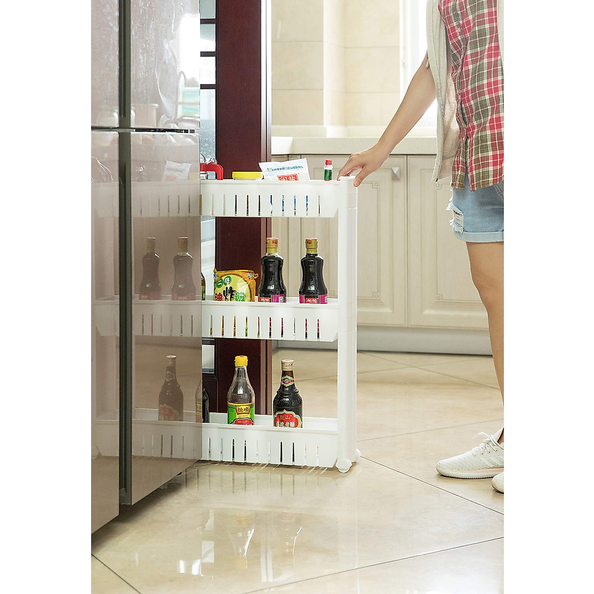Basicwise Plastic Storage Cabinet Organizer 3 Shelf Cart, White
