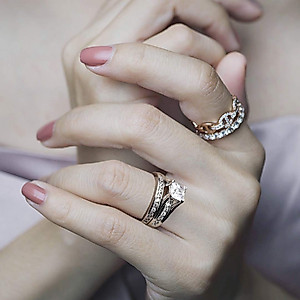 MABELLA 925 Sterling Silver Cubic Zirconia Princess Cut Women's Wedding Engagement Bridal Ring Set Size 6