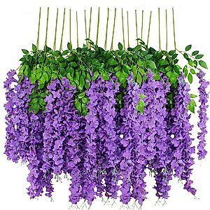 12pcs Artificial Wisteria Flowers 3.6 Feet/Piece Purple Dense Artificial Fake Wisteria Vine Ratta Hanging Garland Silk Flowers String Home Party Wedding Decor（Purple-Dense）